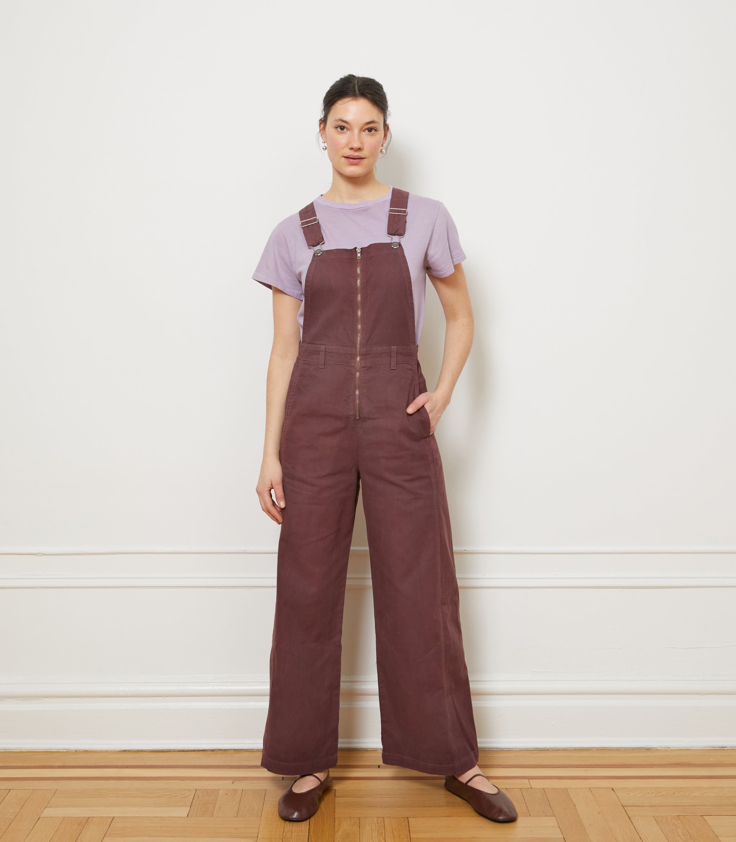 Madelyn Zip Front Overalls - Mauve | LOUP
