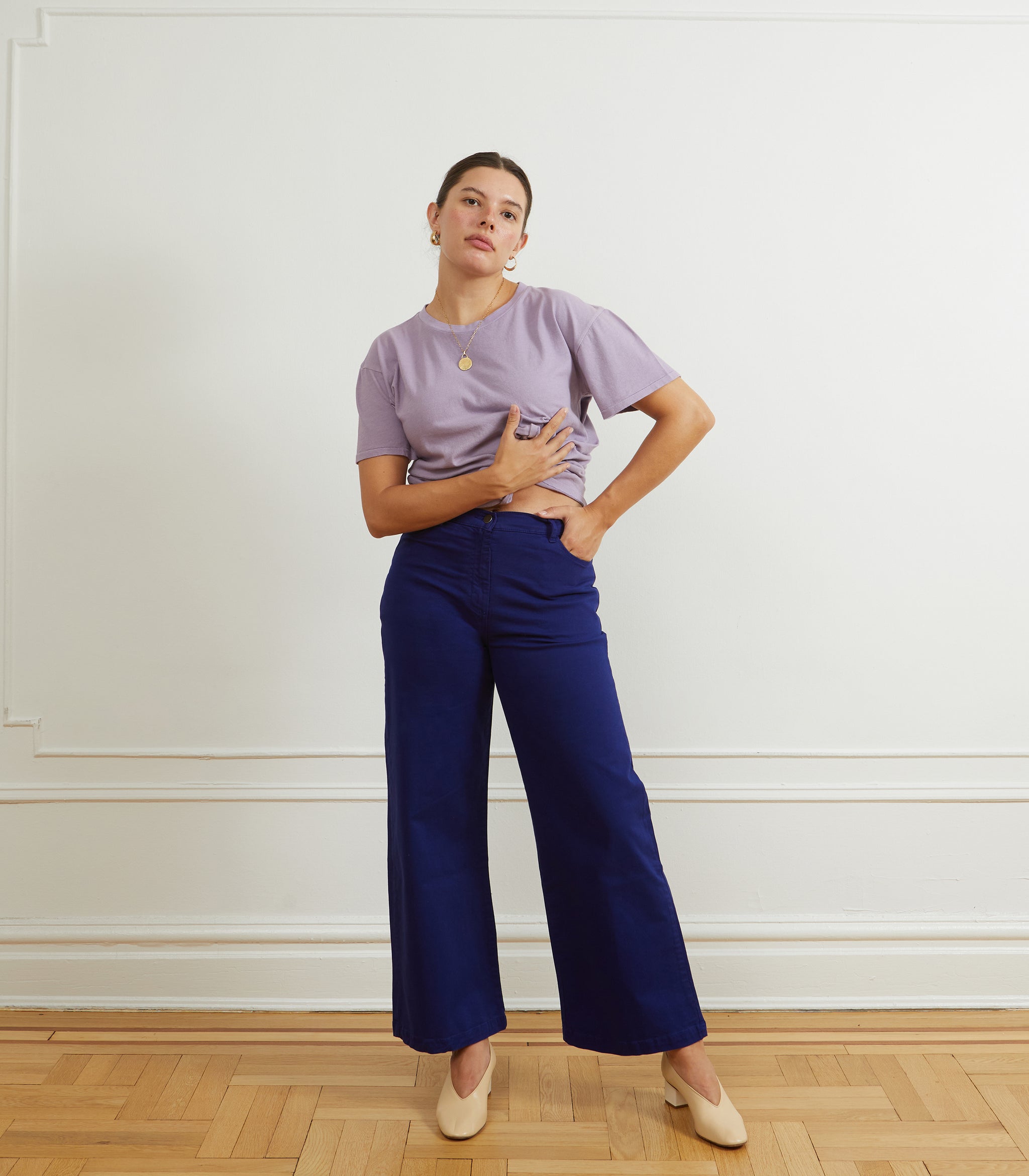 Toni Wide Leg Ankle Pants – High-Waist Stretch Twill Pants - Loup
