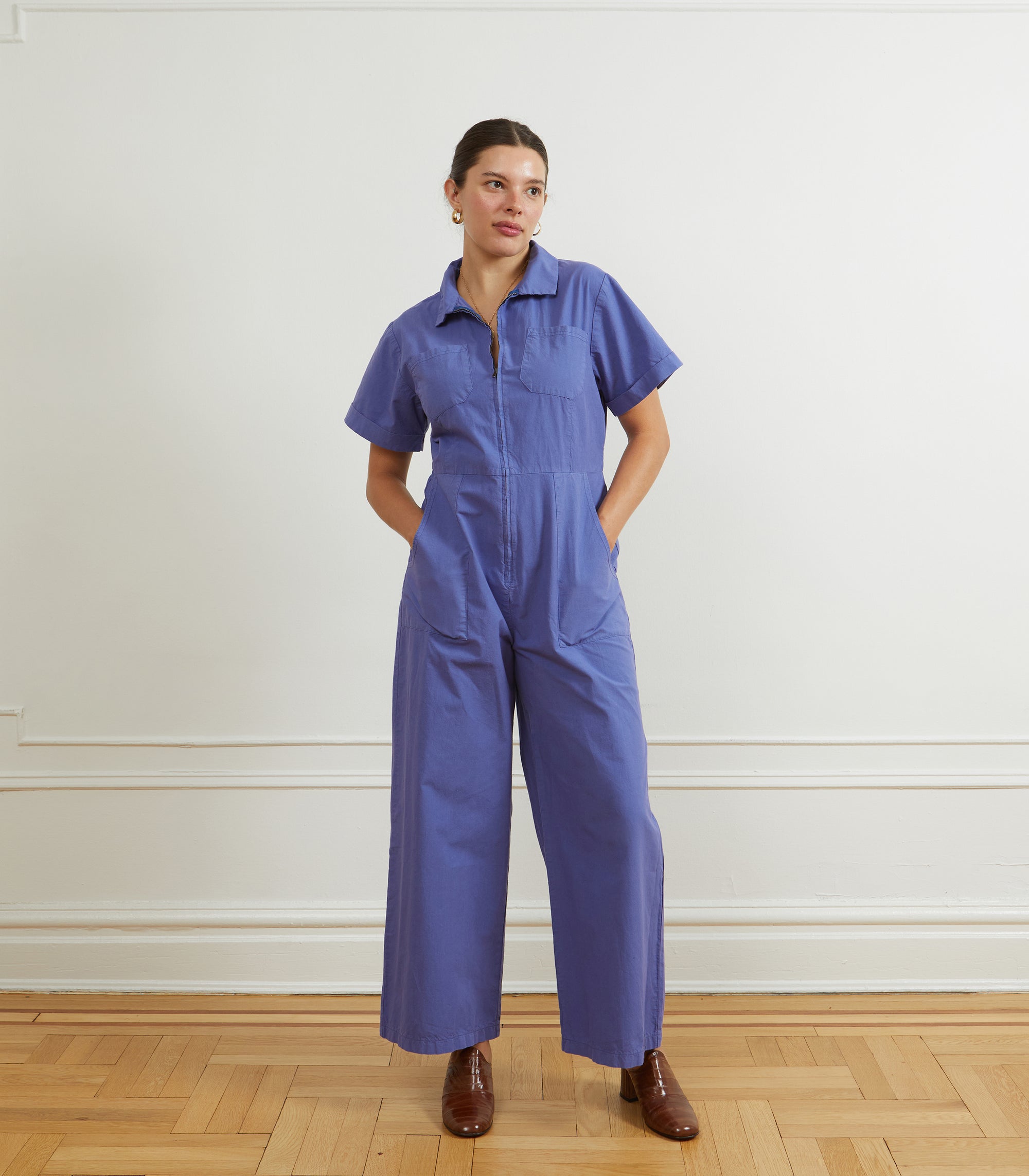 Poppy Short Sleeve Utility Jumpsuit - Violet | LOUP