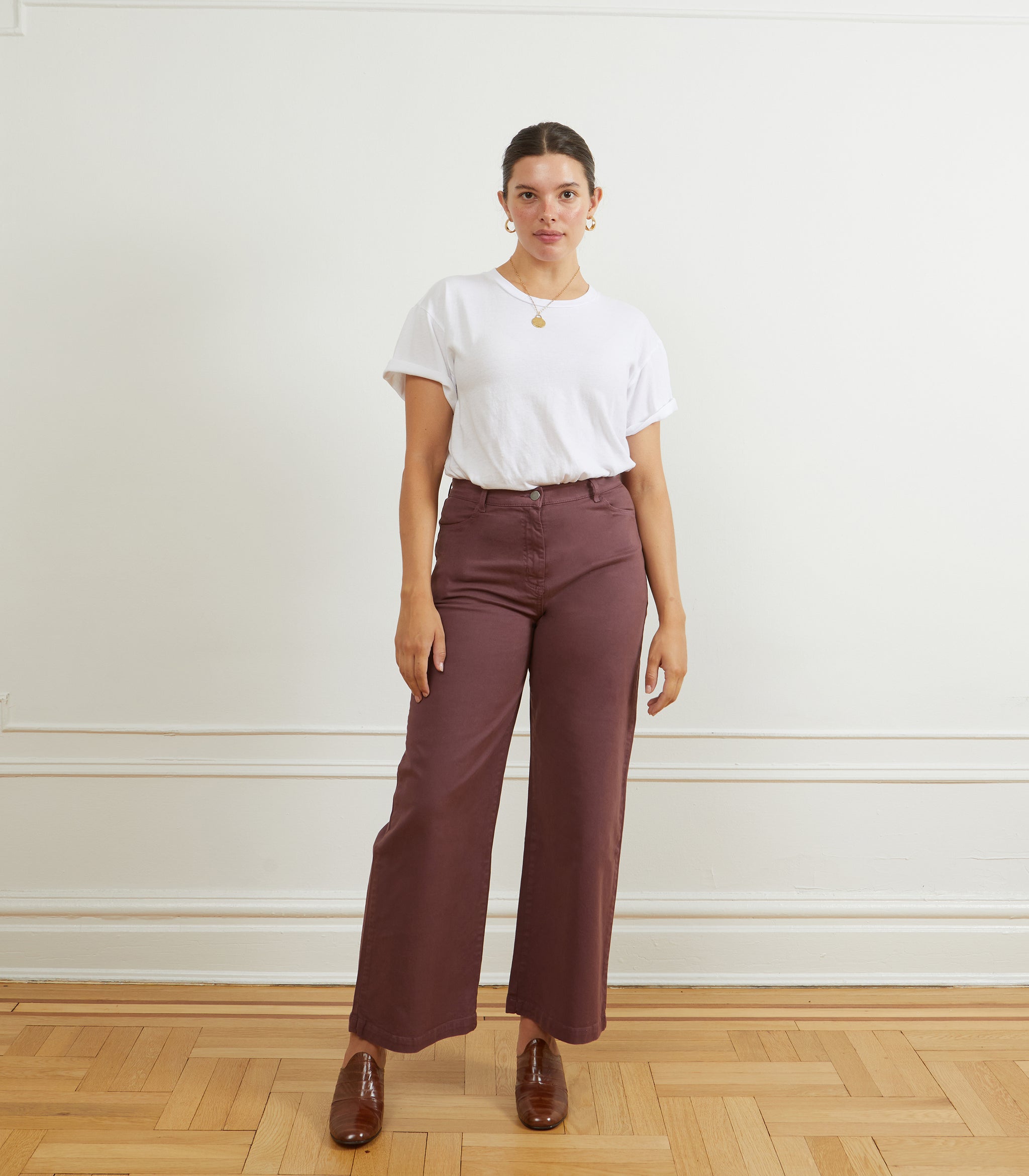 Toni Wide Leg Ankle Pants – High-Waist Stretch Twill Pants - Loup