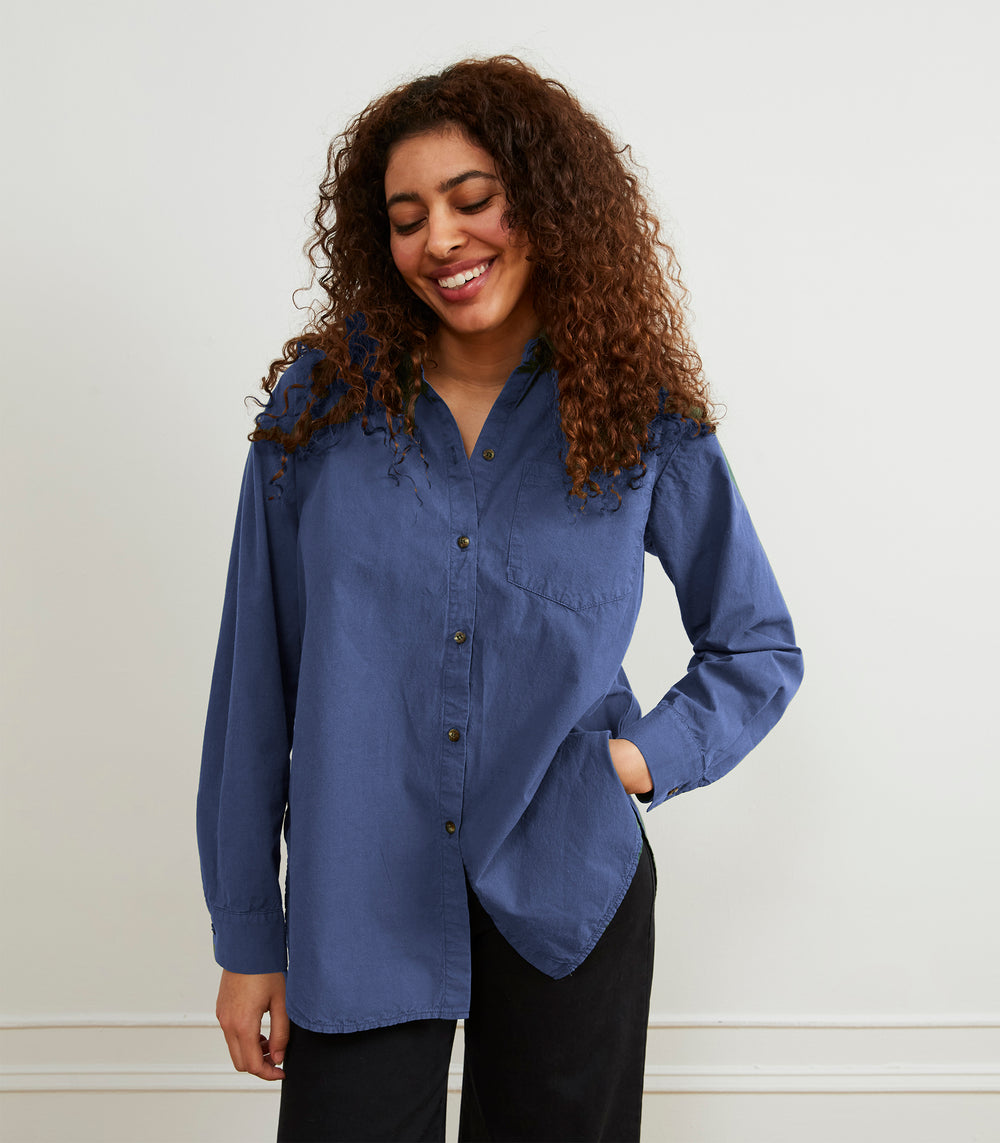 Elise Oversized Button Up Shirt - Yale Blue | LOUP