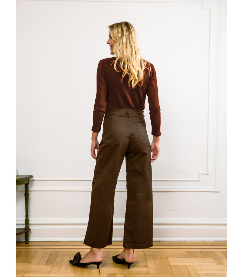 Toni Wide Leg Ankle Pants – High-Waist Stretch Twill Pants - Loup