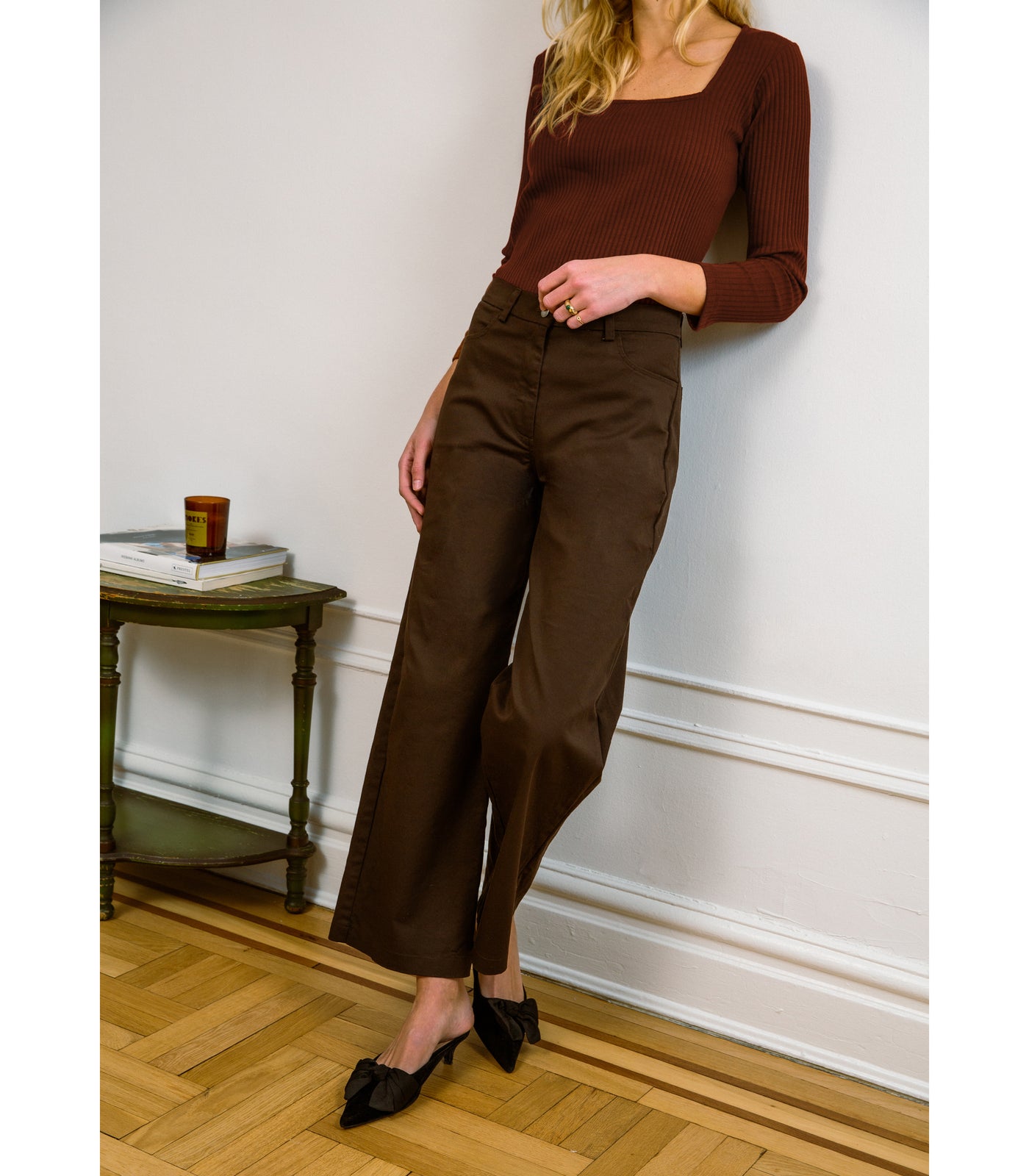 Toni Wide Leg Ankle Pants – High-Waist Stretch Twill Pants - Loup