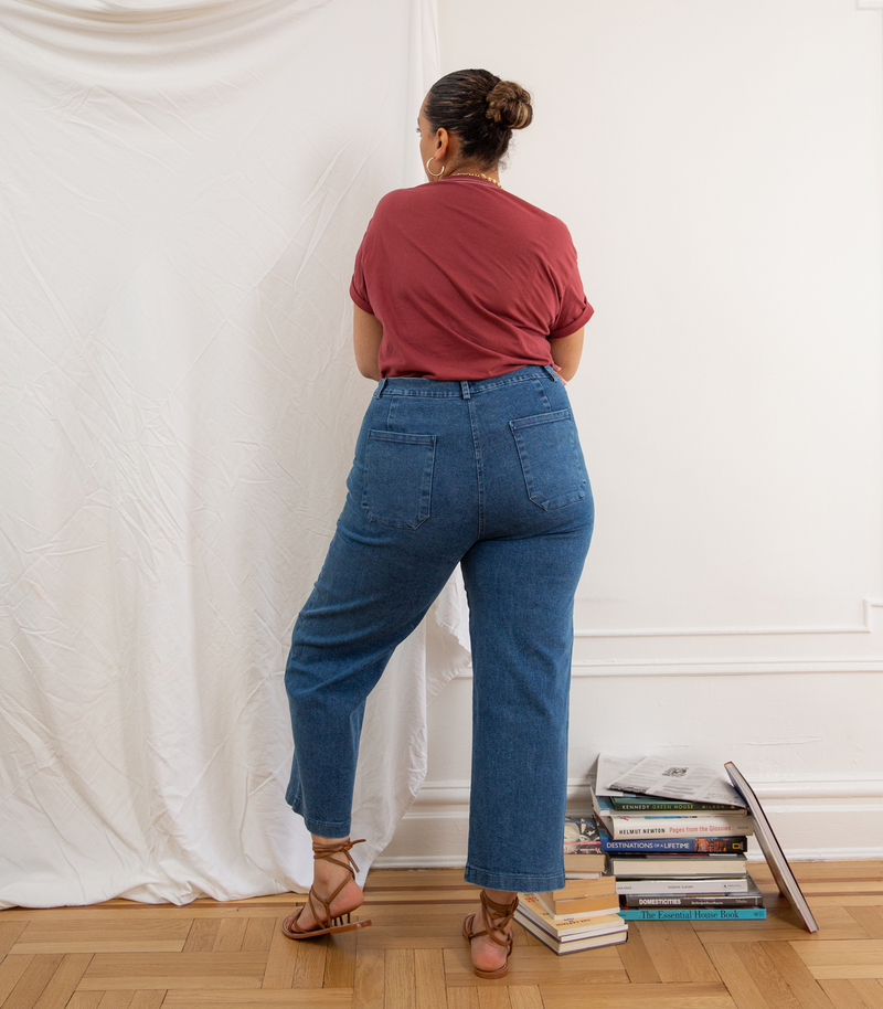 Washed Indigo Kate Wide Leg Ankle Jeans – Stretch Denim | Loup