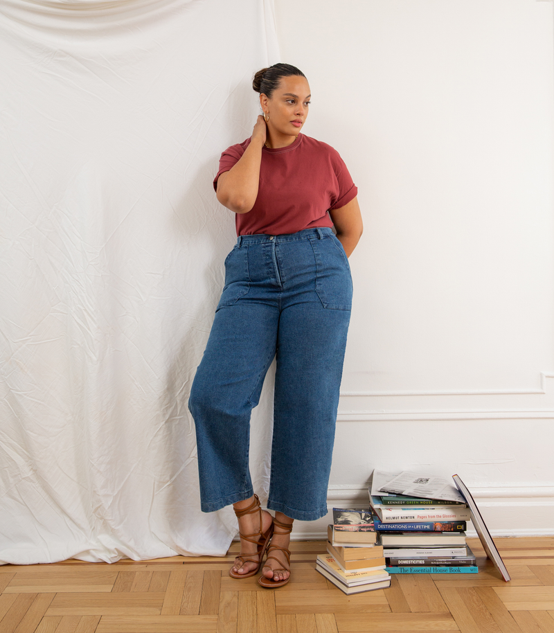 Washed Indigo Kate Wide Leg Ankle Jeans – Stretch Denim | Loup