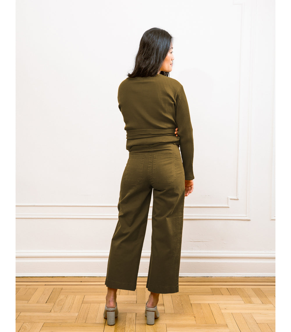 Simone Wide Crop Pants in Moss | LOUP