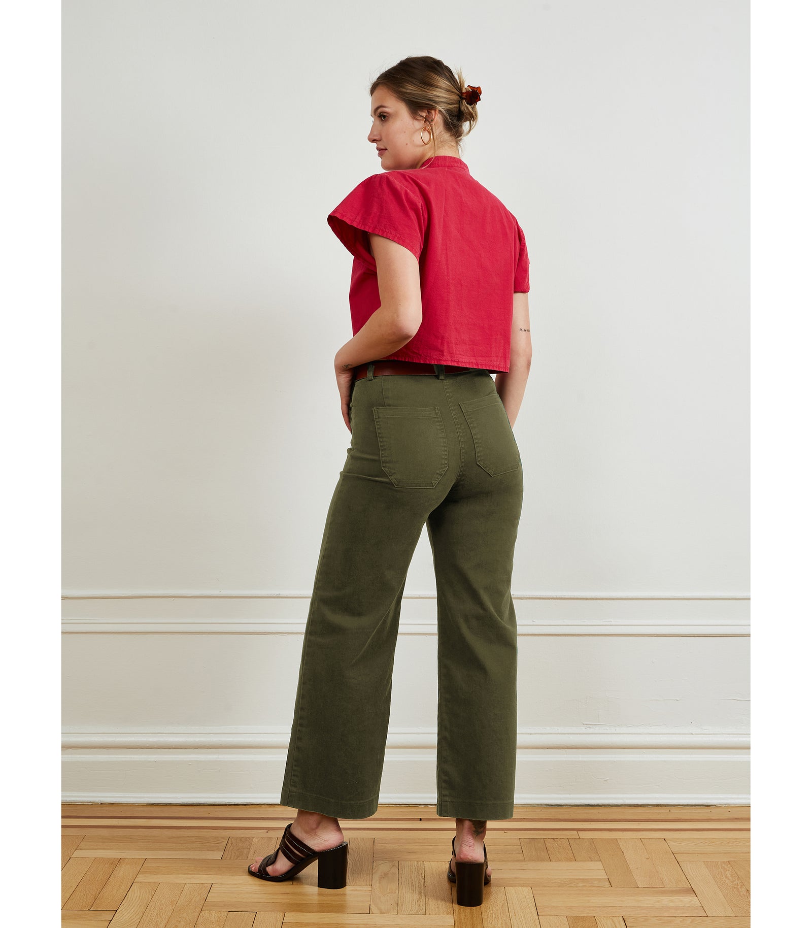 Toni Wide Leg Ankle Pants – High-Waist Stretch Twill Pants - Loup