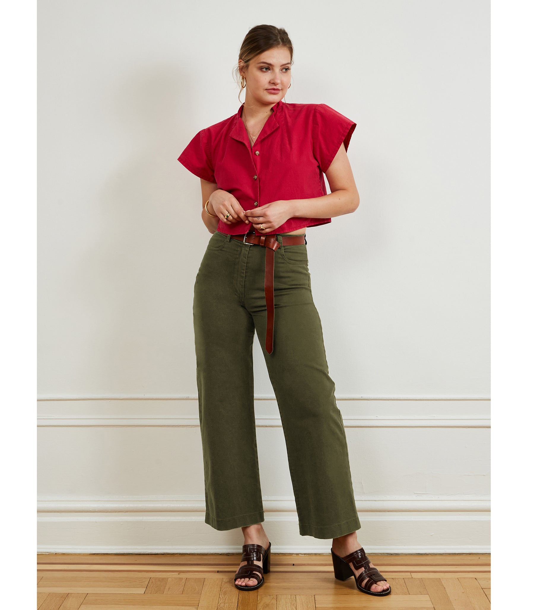 Toni Wide Leg Ankle Pants – High-Waist Stretch Twill Pants - Loup